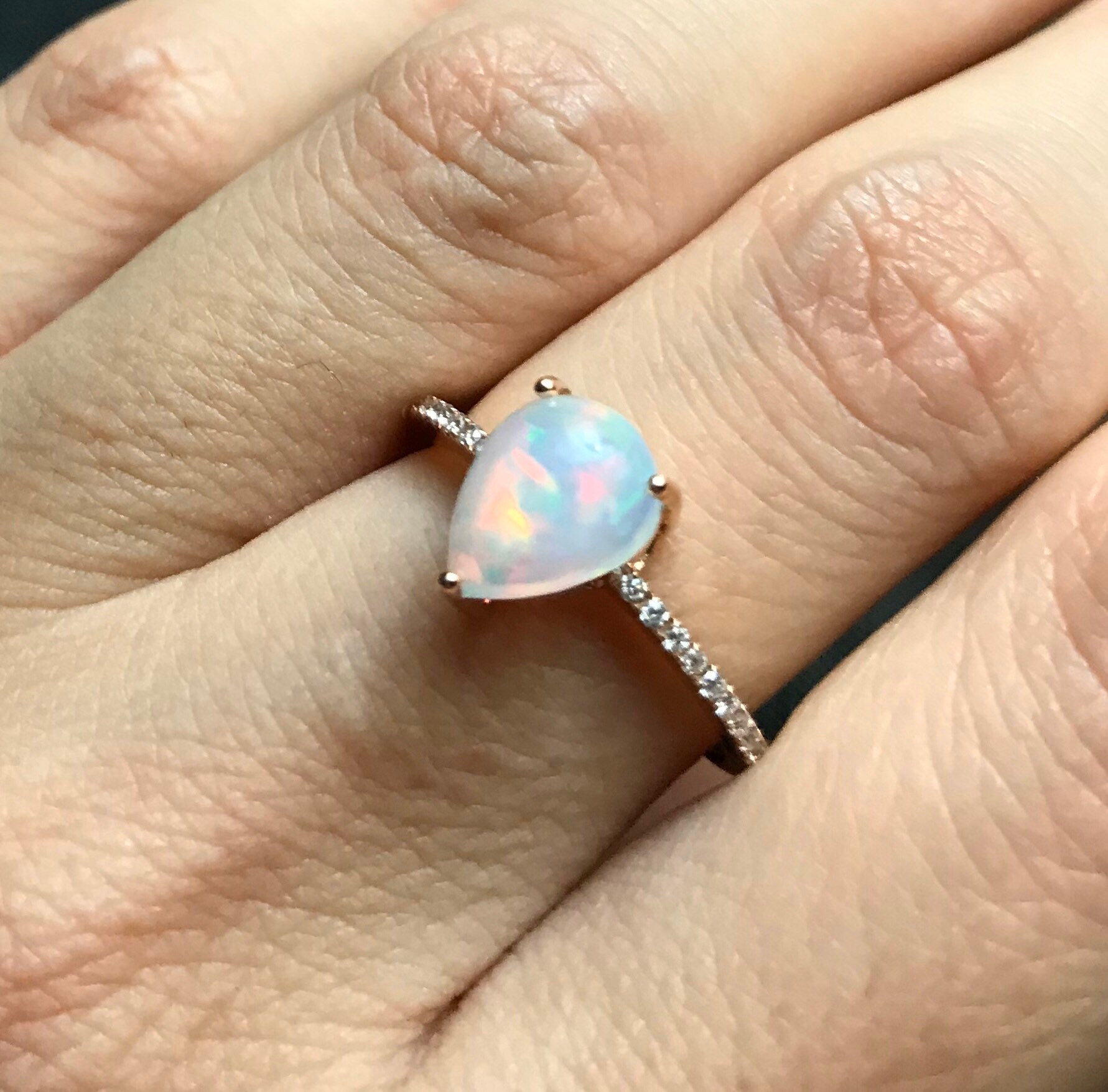 1 Carat Teardrop Opal Engagement Ring Opal Cabochon Genuine Promise 1 Carat Teardrop Opal Engagement Ring Opal Cabochon Genuine Promise