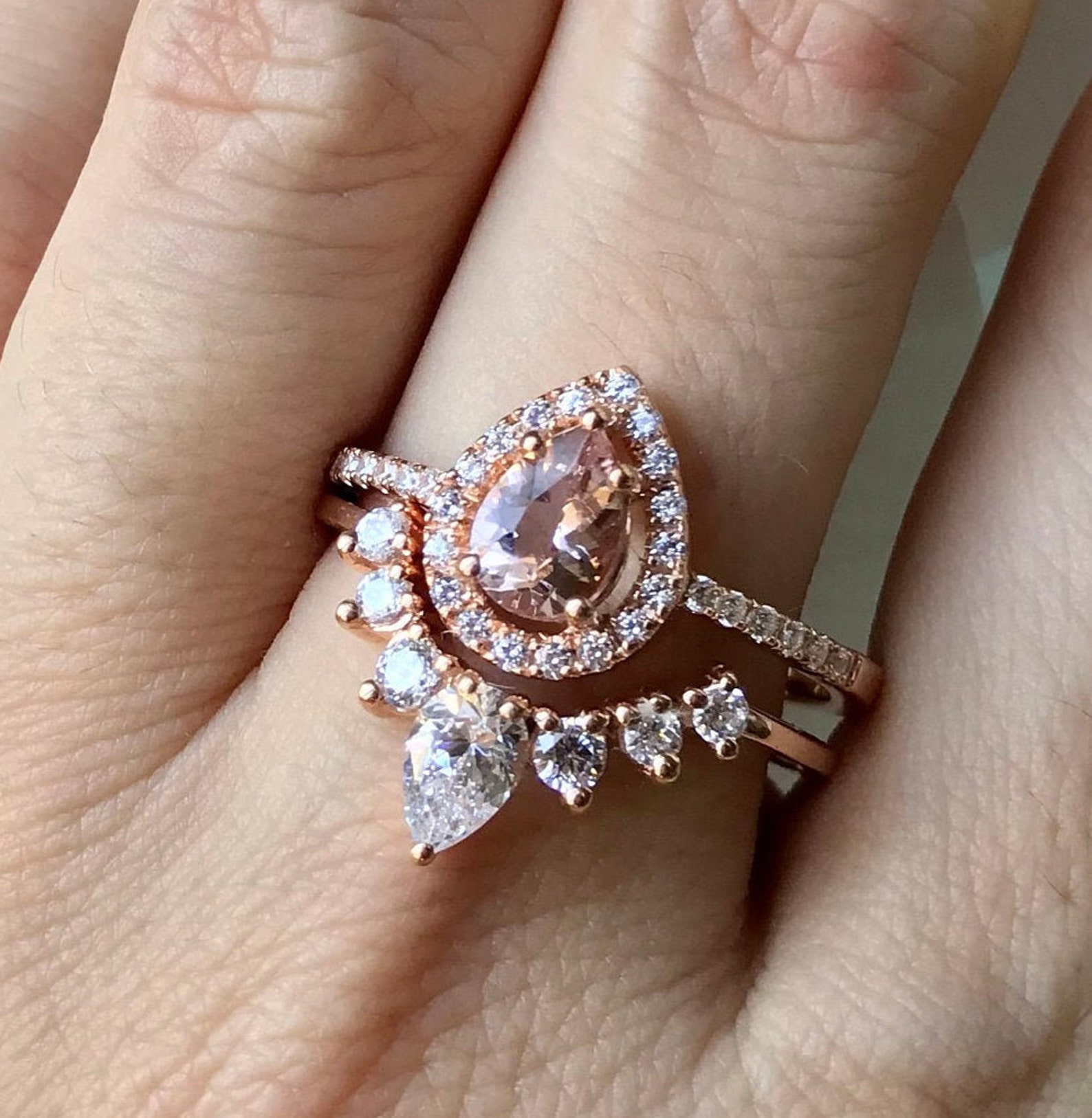 Pear Morganite Promise Ring Genuine Morganite Engagement - Etsy