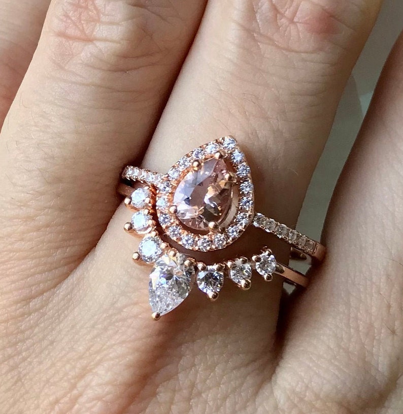 Pear Morganite Promise Ring Genuine Morganite Engagement - Etsy