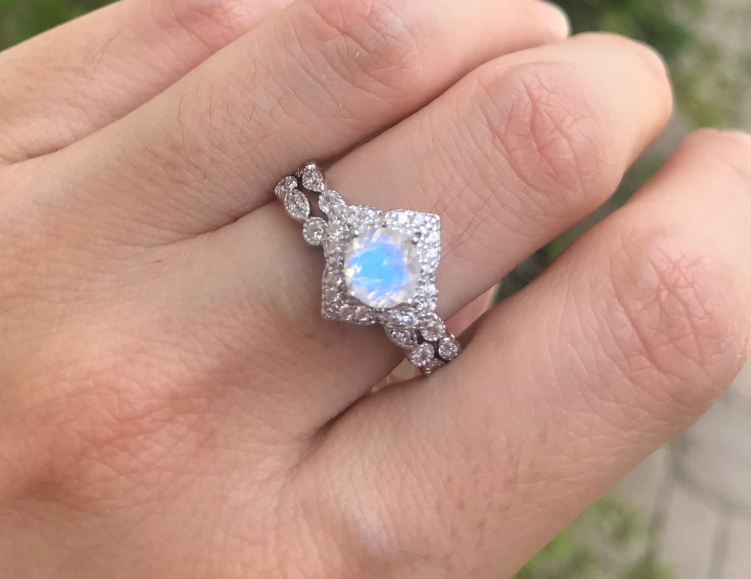 Moonstone Bridal Ring Set Rainbow Moonstone Engagement Ring | Etsy