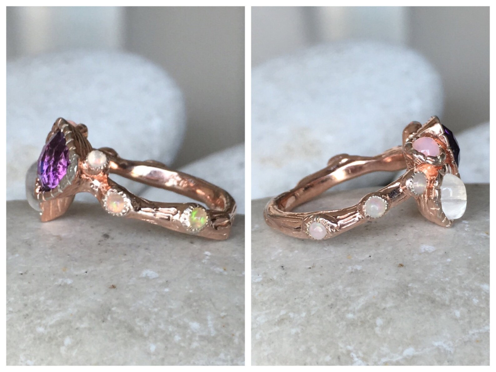 Cluster Gemstone Rose Gold Ring Multistone Cluster Ring | Etsy