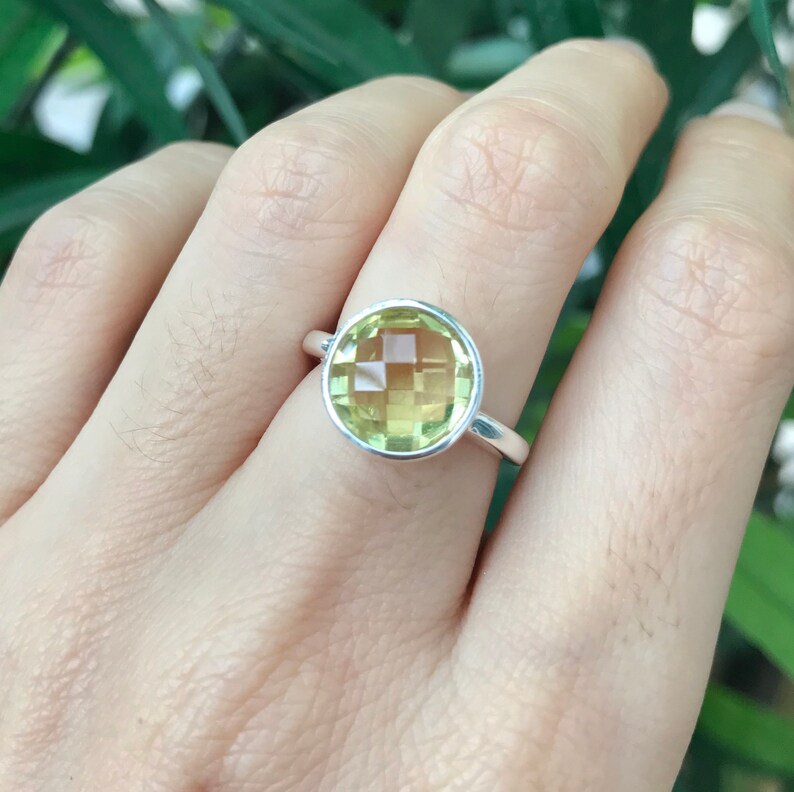 Round Lemon Quartz Ring Faceted Stackable Lemon Ring Rose - Etsy