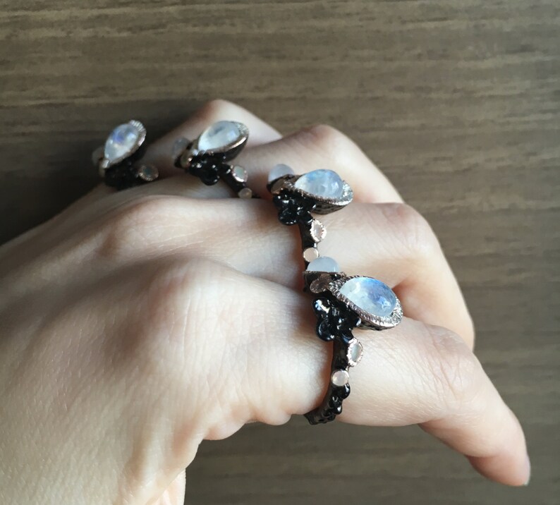 Bohemian Cluster Multistone Ring Boho Moonstone Opal Ring | Etsy