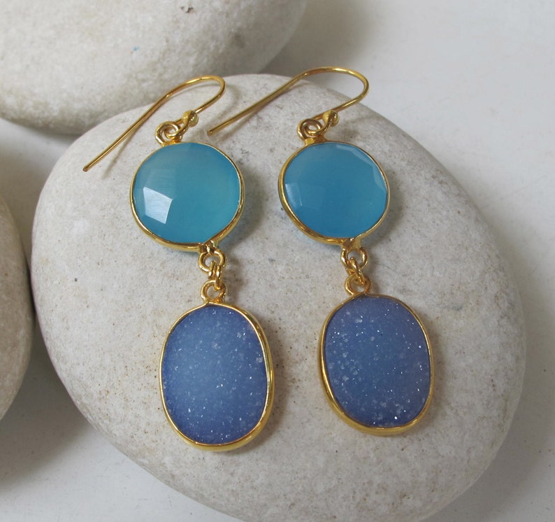 Something Blue Dangle Earring Blue Gemstone Drop Earring- Blue Druzy ...