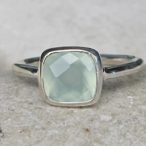 Square Light Green Stackable Ring- Aqua Gemstone Cushion Ring- Pale ...