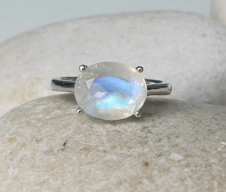 Oval Moonstone Prong Ring- Rainbow Moonstone Solitaire Ring- June ...