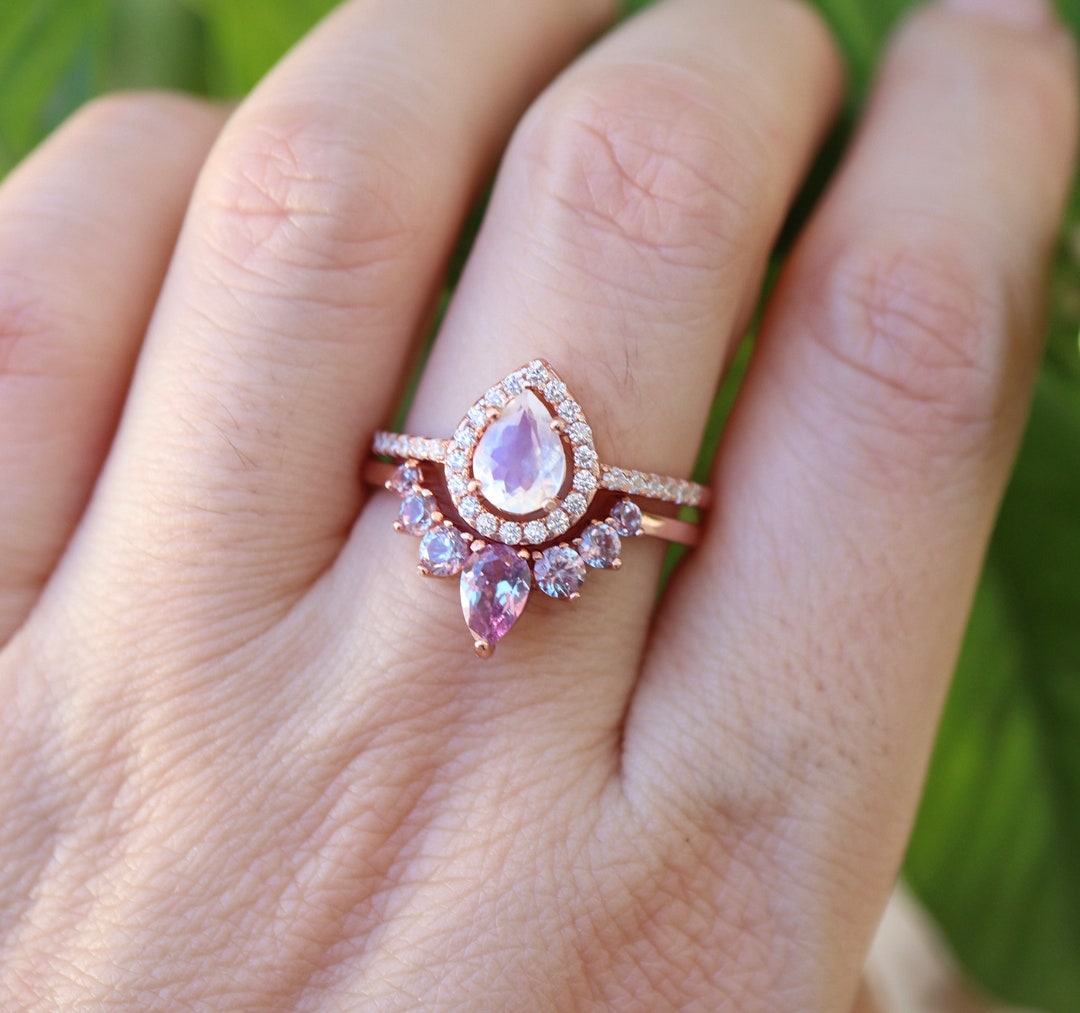 Teardrop Moonstone Color Change Alexandrite Real Solid 18k Anniversary ...