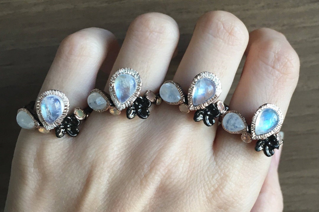 Bohemian Cluster Multistone Ring- Boho Moonstone Opal Ring- Nature ...