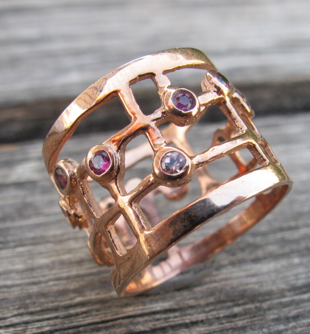 Cluster Ring Boho Pink Tourmaline Statement Geometric Ring Rose Gold ...
