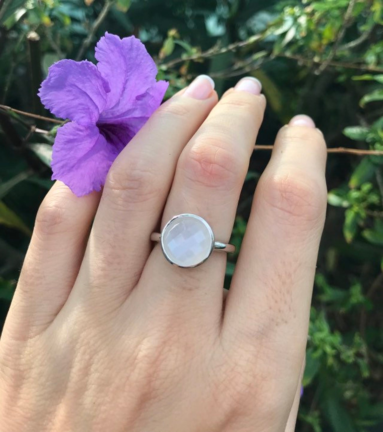 Faceted White Moonstone Ring- Solitaire Round Moonstone Ring- White ...