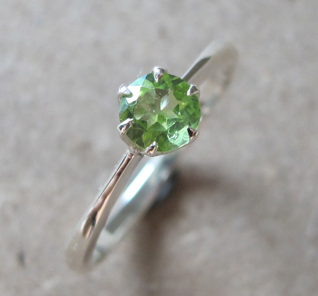 Peridot Small Ring Prong August Birthstone Genuine Round Minimal Stack ...