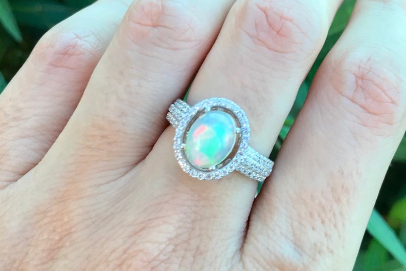 Fire 1ct Opal Oval Engagement Ring Genuine Welo Opal Promise - Etsy