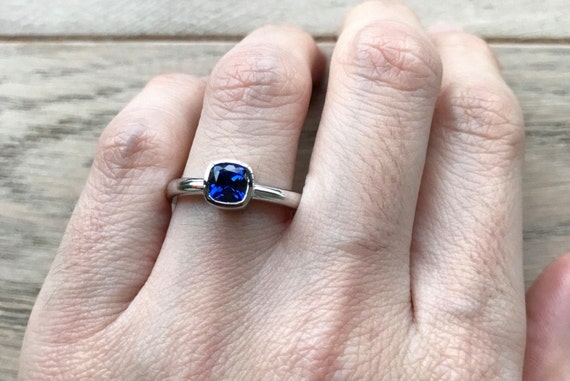 Simple Blue Sapphire Engagement Ring Cushion Cut Sapphire | Etsy