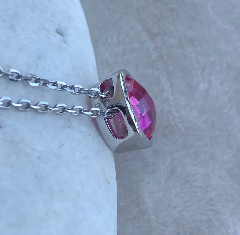 Fuchsia Pink Quartz Round Sterling Silver Slider Necklace Hot - Etsy