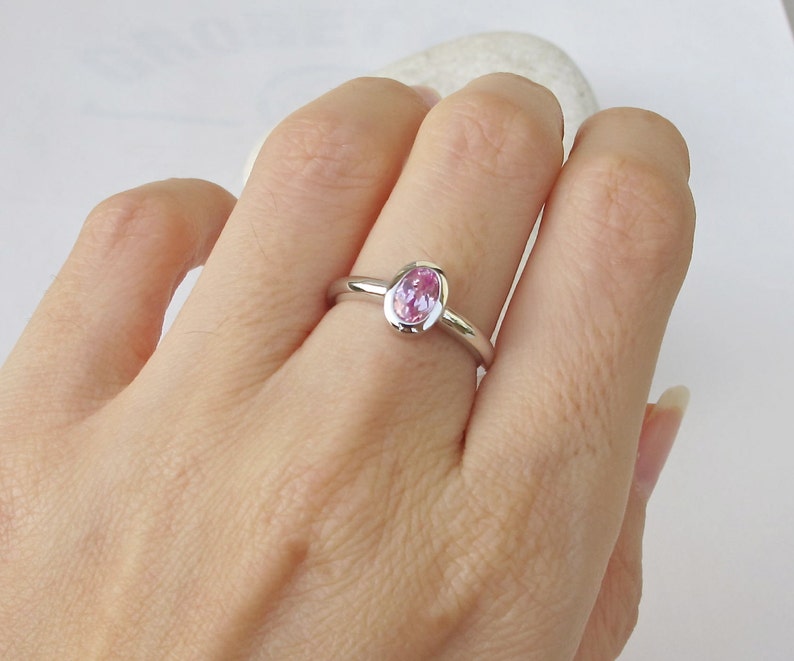 Pink Cubic Zirconia Oval Dainty Ring Rose Quartz Stackable - Etsy
