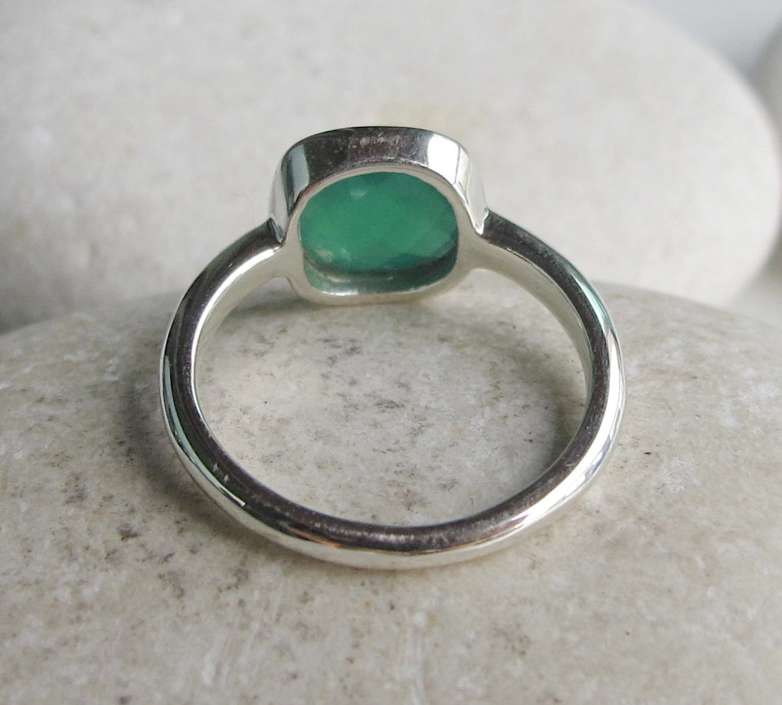 Genuine Green Onyx Stackable Ring Square Green Gemstone Ring | Etsy