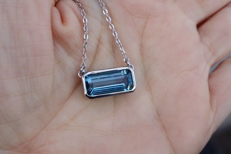 Genuine London Blue Topaz Rectangle Necklace Natural Emerald - Etsy