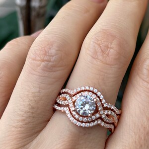 Infinity Twist Engagement Ring Set- Rose Gold Engagement Ring- Halo ...