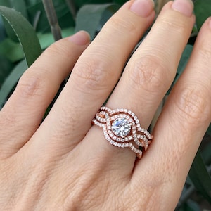Infinity Twist Engagement Ring Set- Rose Gold Engagement Ring- Halo ...
