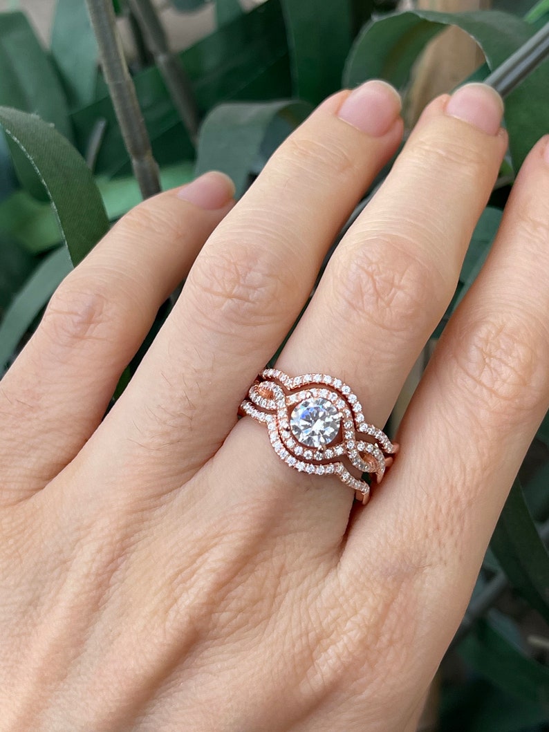 Infinity Twist Engagement Ring Set Rose Gold Engagement Ring | Etsy