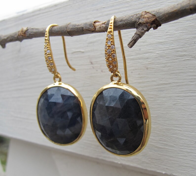 Oval Raw Blue Sapphire Dangle Earring Rough Sapphire Evening - Etsy