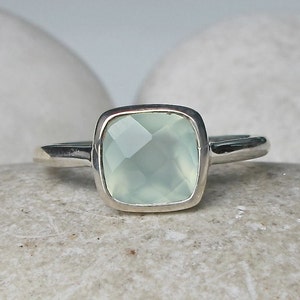 Square Light Green Stackable Ring- Aqua Gemstone Cushion Ring- Pale ...