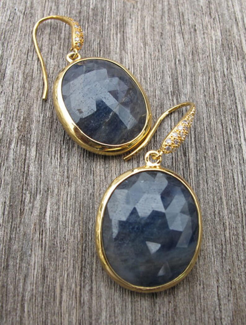 Oval Raw Blue Sapphire Dangle Earring Rough Sapphire Evening - Etsy