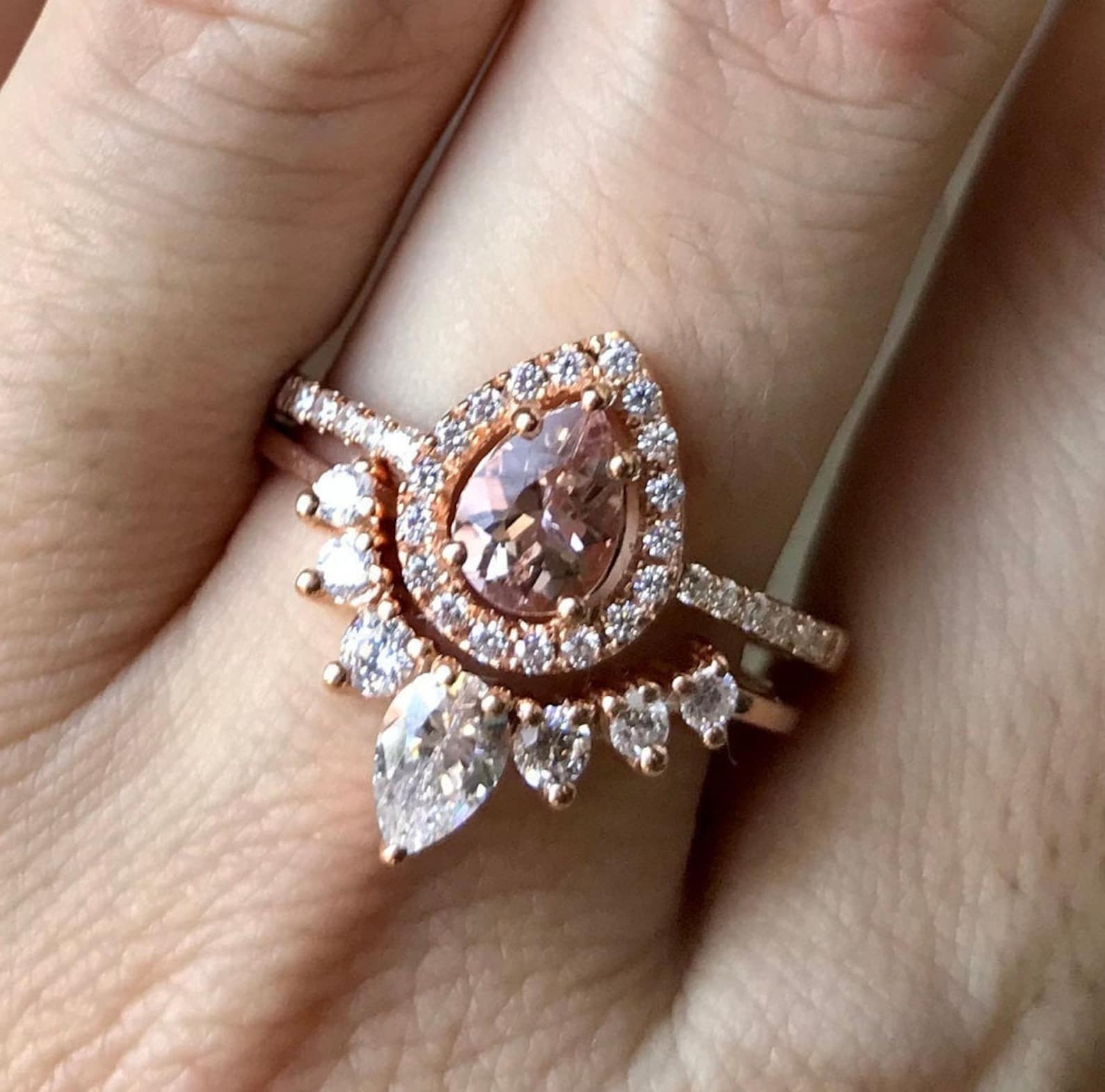 Pear Morganite Promise Ring Genuine Morganite Engagement - Etsy