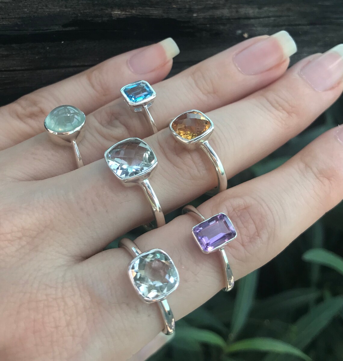 Gemstone Stackable Sterling Silver Ring Stone Ring Set for - Etsy