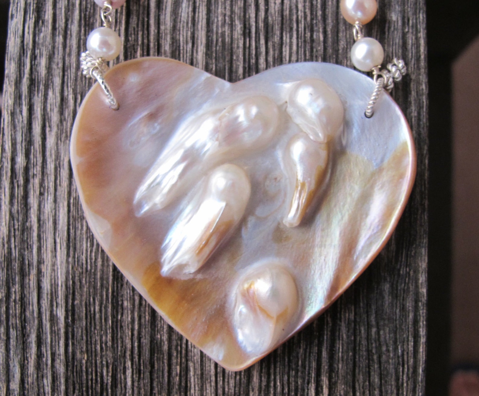 Mother of Pearl Heart-Shaped Pink Necklace Freshwater Pearl | Etsy