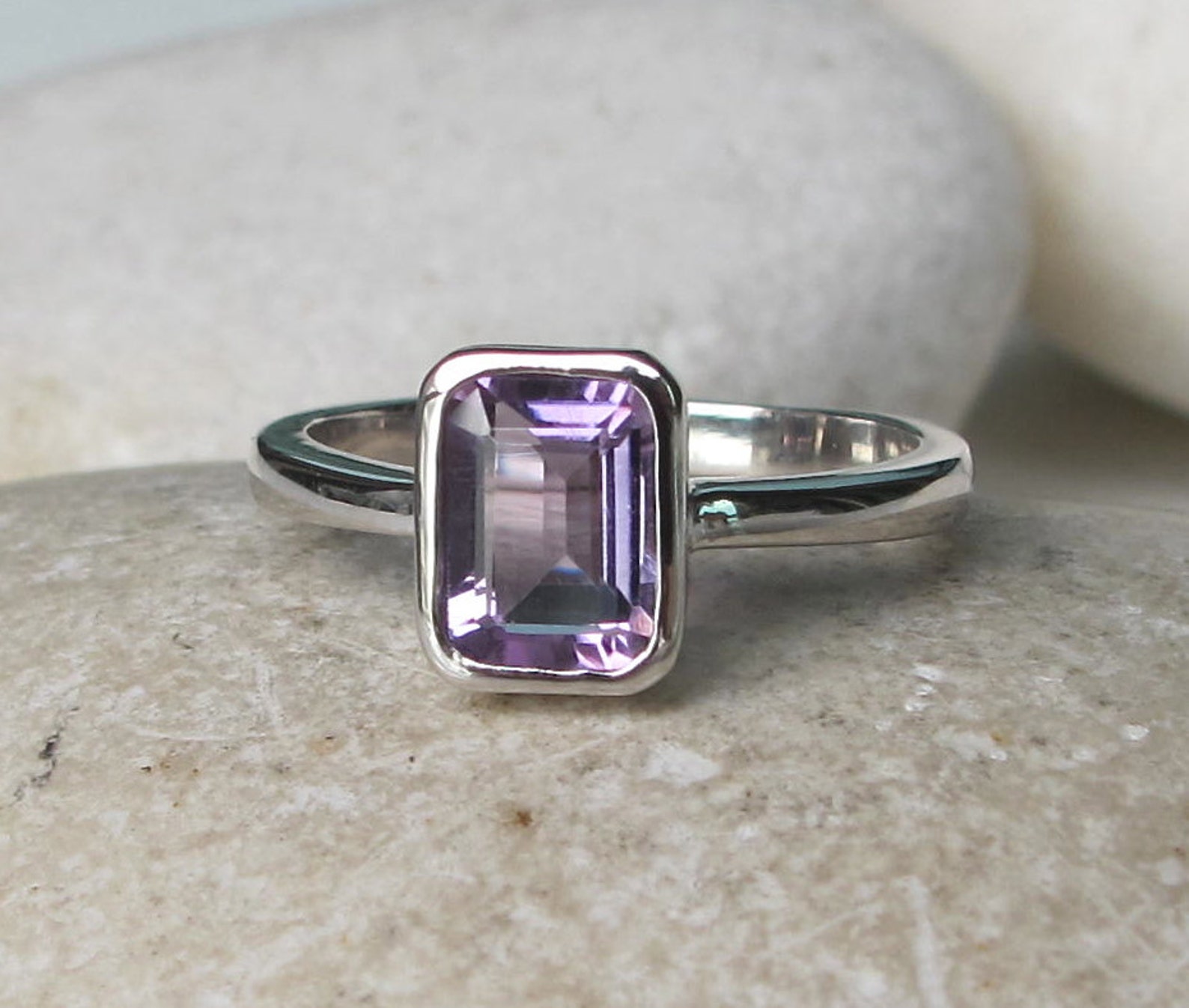 Purple Amethyst Rectangle Stack Ring Purple Small Stone - Etsy