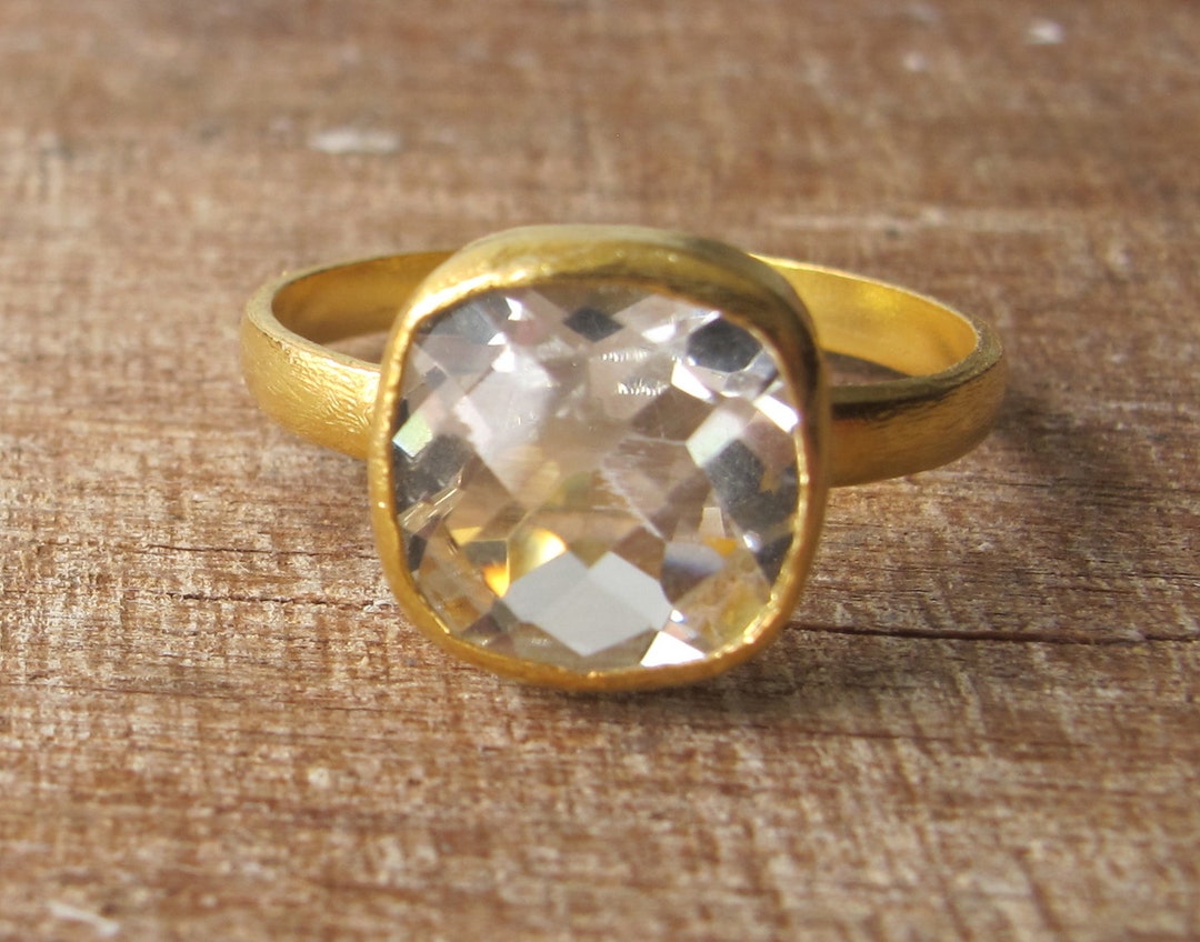 Square White Quartz Ring Classic Promise Ring Colorless Gemstone Ring ...