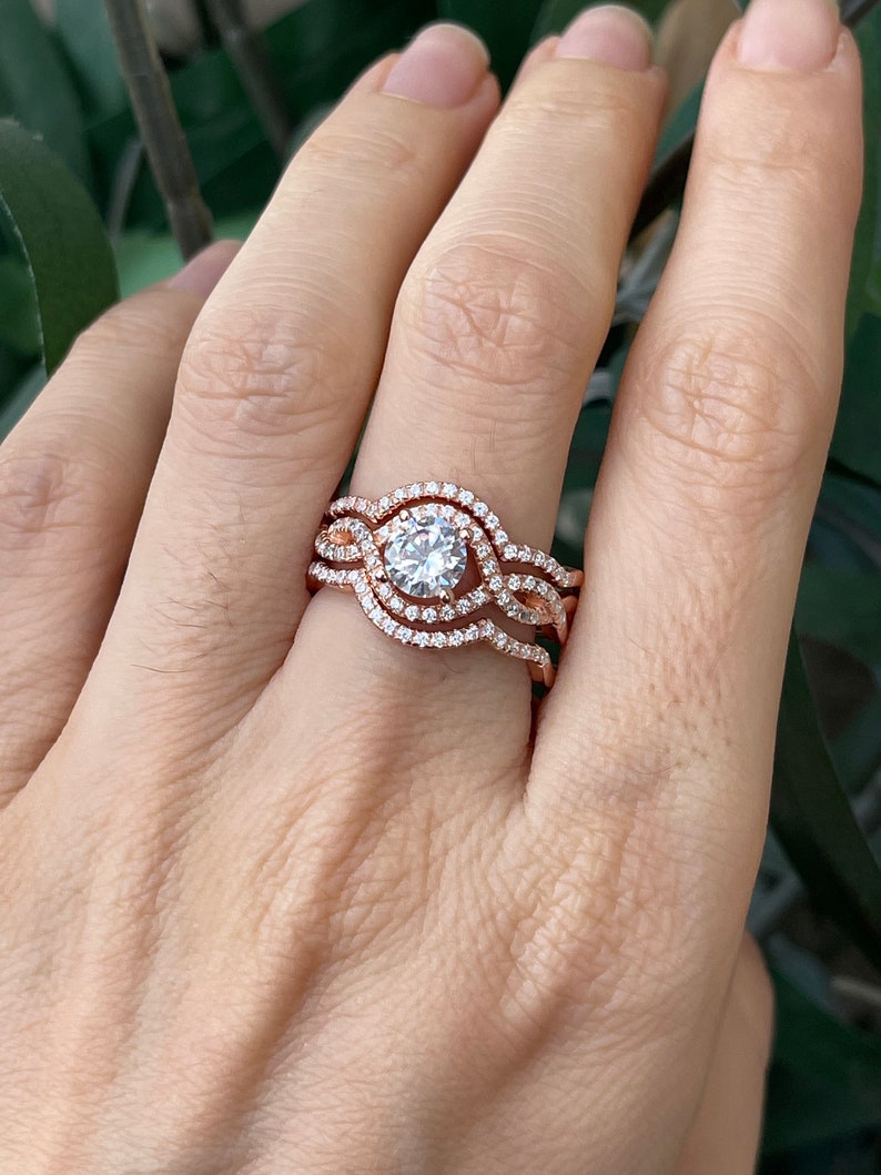 Infinity Twist Engagement Ring Set Rose Gold Engagement Ring | Etsy