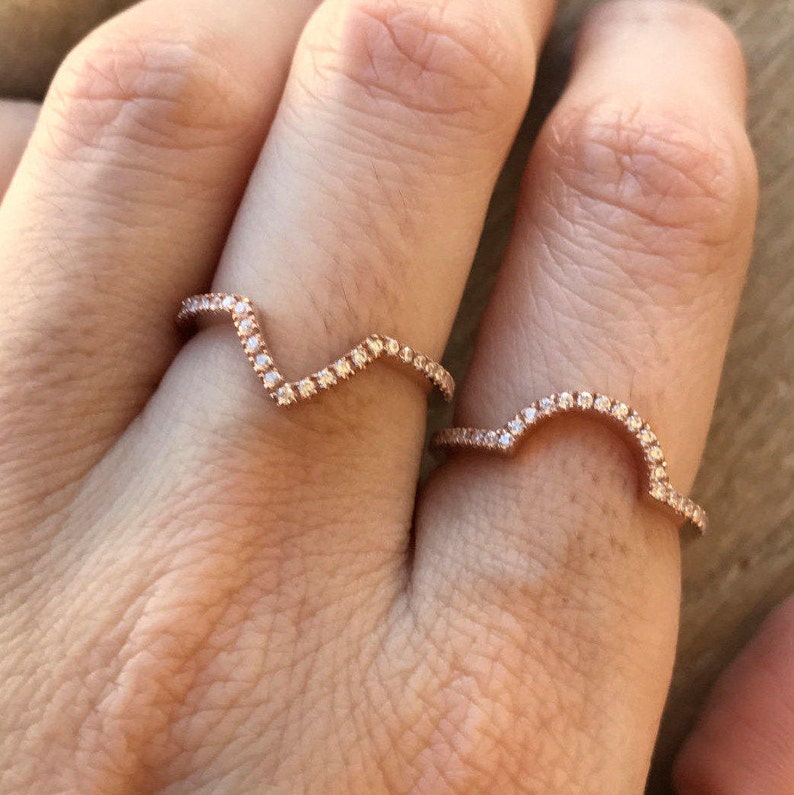 Rose Gold Chevron Wedding Band Rose Gold Contour Band - Etsy
