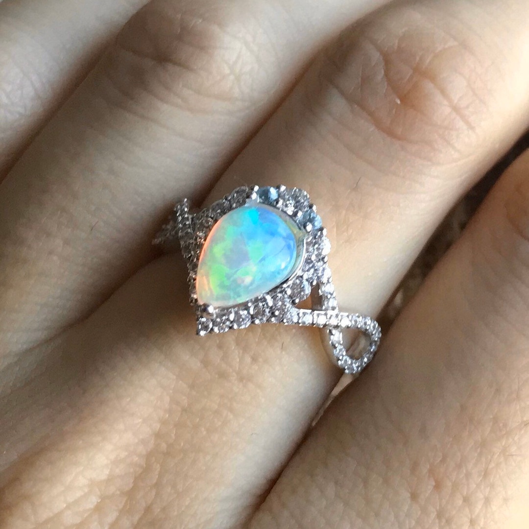Genuine Opal Infinity Engagement Ring Natural Teardrop Opal - Etsy