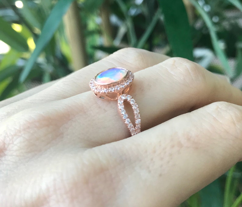 Opal Rose Gold Engagement Ring Genuine Oval Opal Promise Ring | Etsy