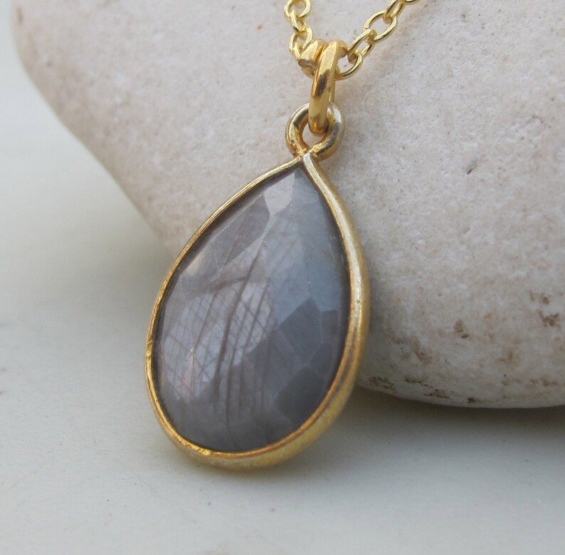 Raw Gray Sapphire Simple Bezel Necklace Gray Rough Pear Shape | Etsy