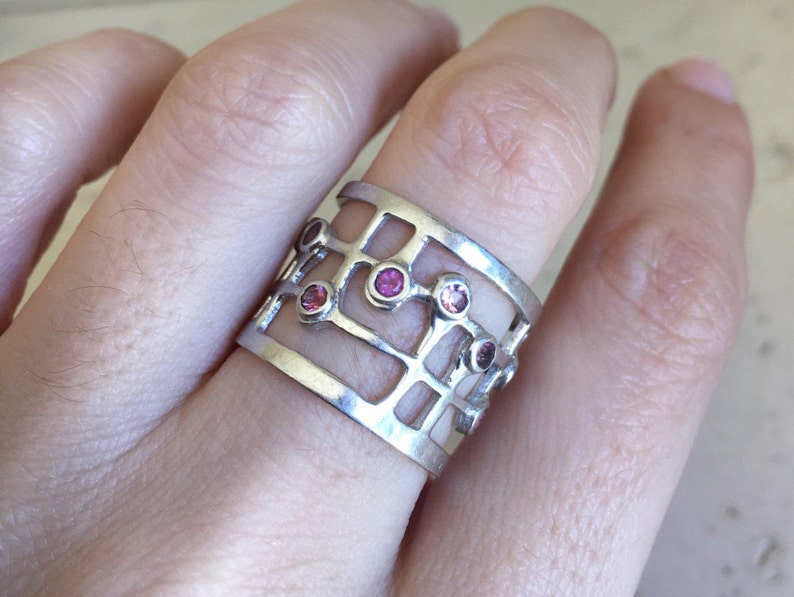 Cluster Ring Boho Pink Tourmaline Statement Geometric Ring Rose Gold ...