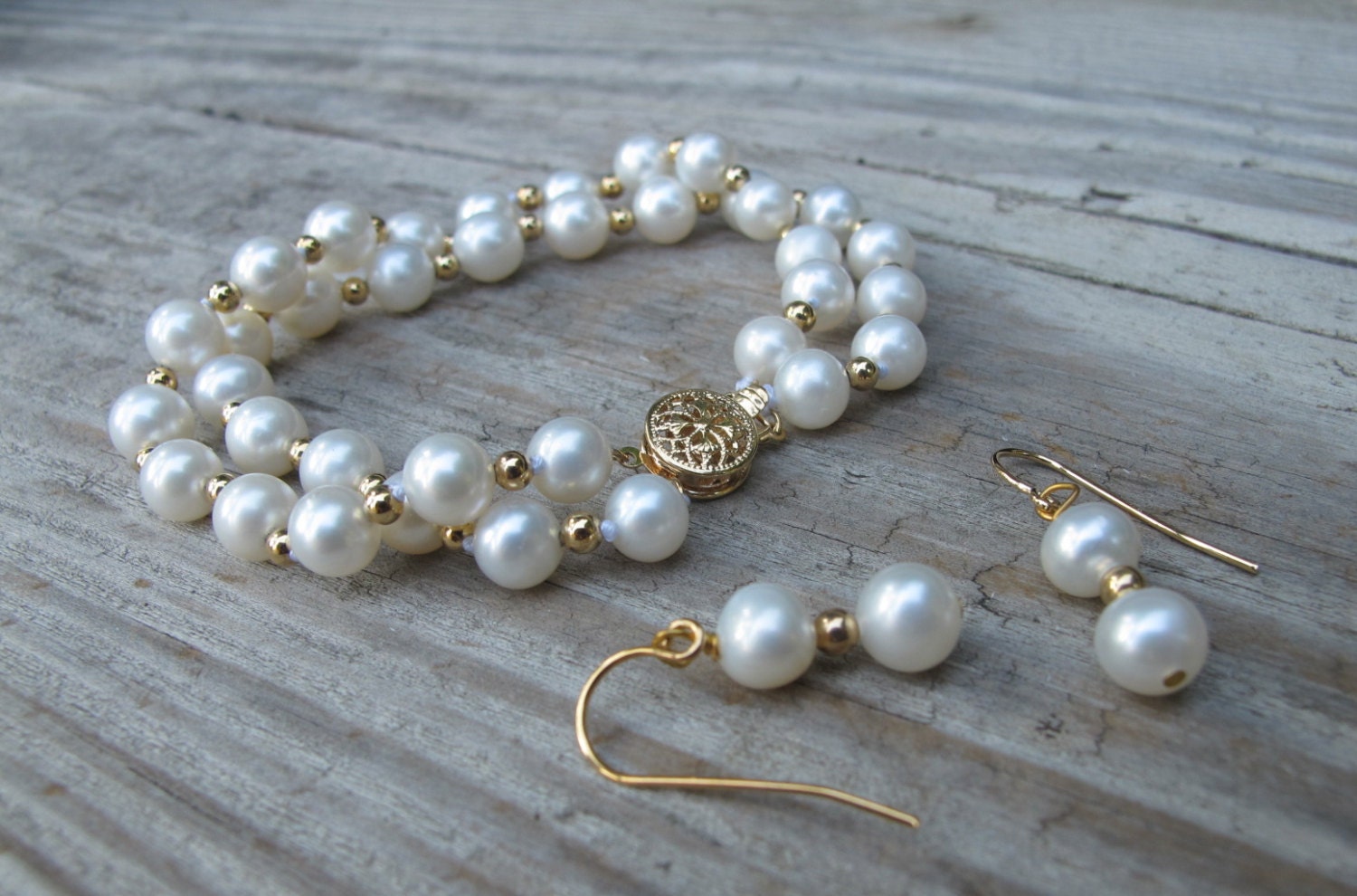 Pearl Jewelry Set Real Genuine Pearl Earring Bracelet - Etsy