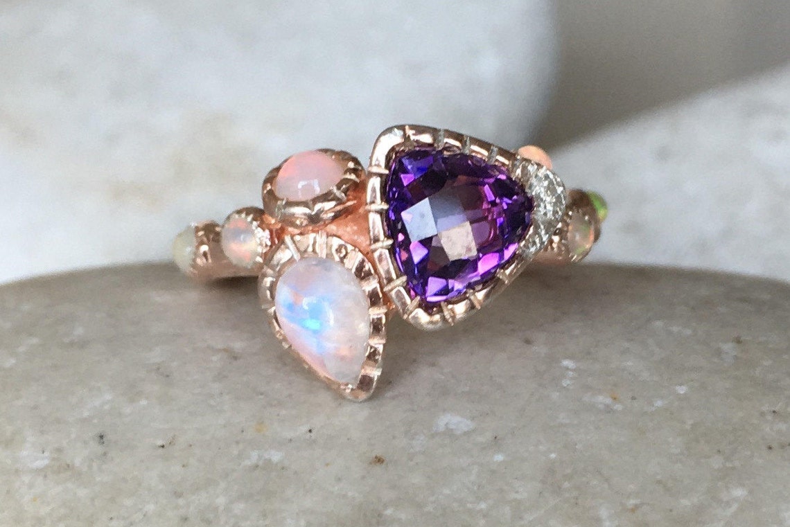 Cluster Gemstone Rose Gold Ring Multistone Cluster Ring | Etsy