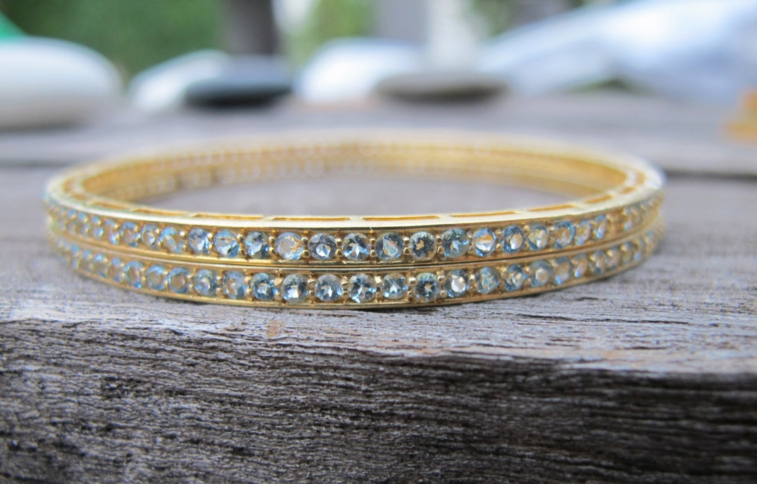 Blue Topaz Bangle- Gold Bracelet Bangle- December Birthstone Bangle ...