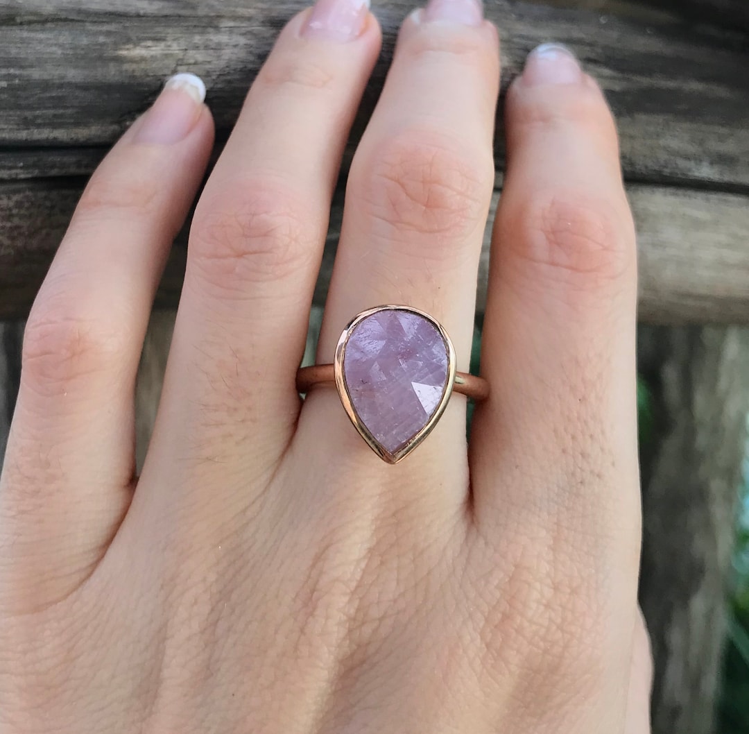 Pink Sapphire Teardrop Engagement Ring- Raw Sapphire Rose Gold Ring ...