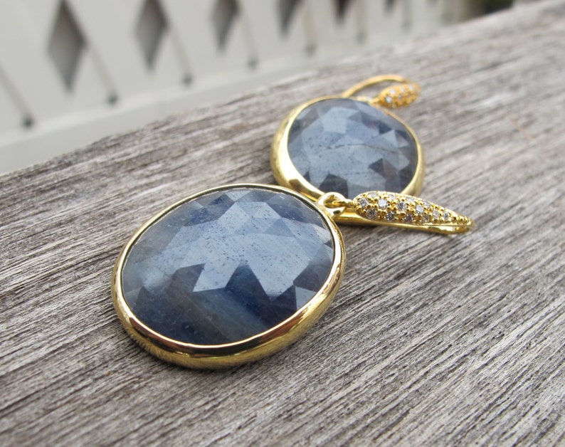 Oval Raw Blue Sapphire Dangle Earring Rough Sapphire Evening - Etsy