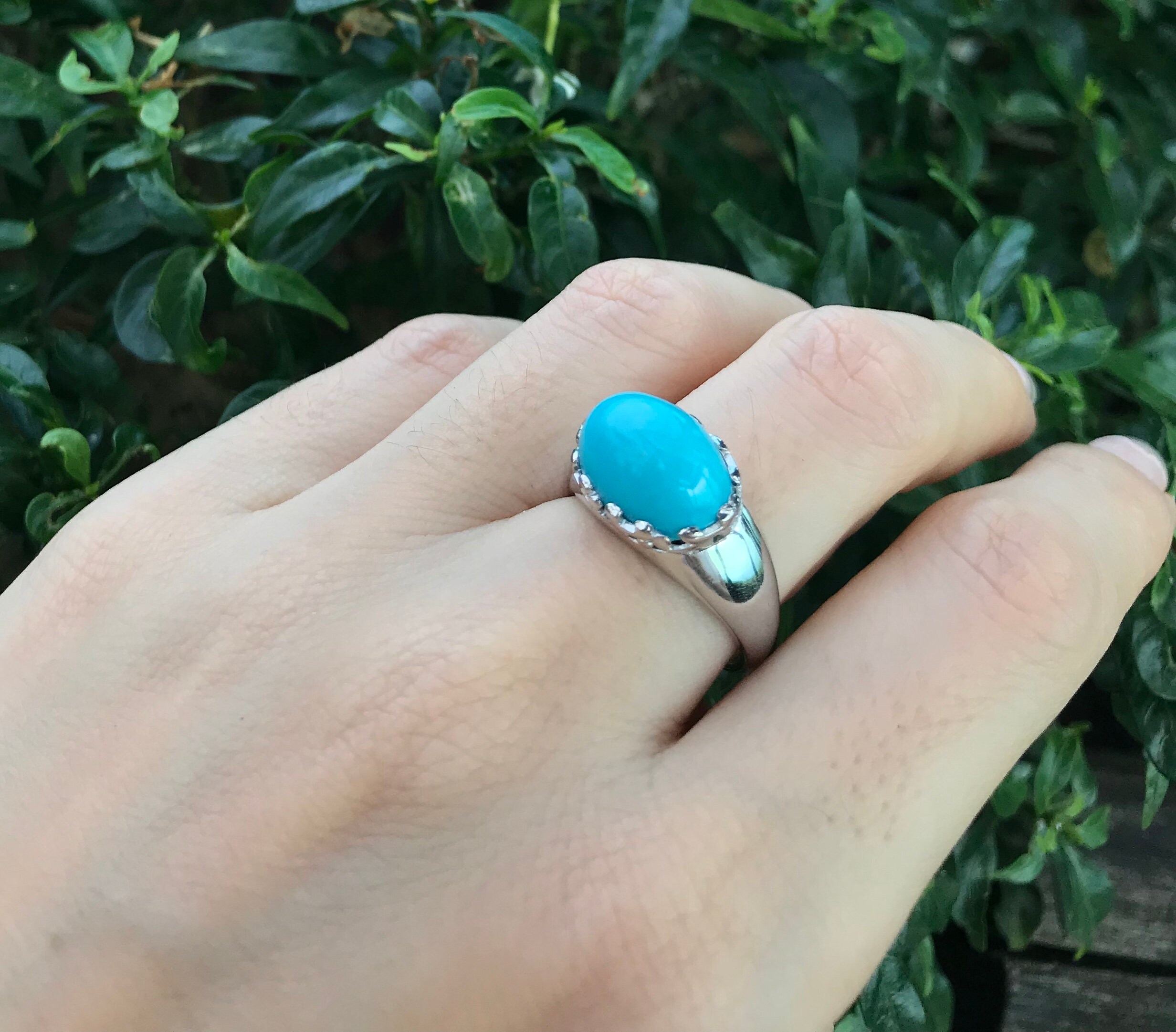 Oval Genuine Turquoise Statement Ring- Sleeping Beauty Turquoise Cab ...