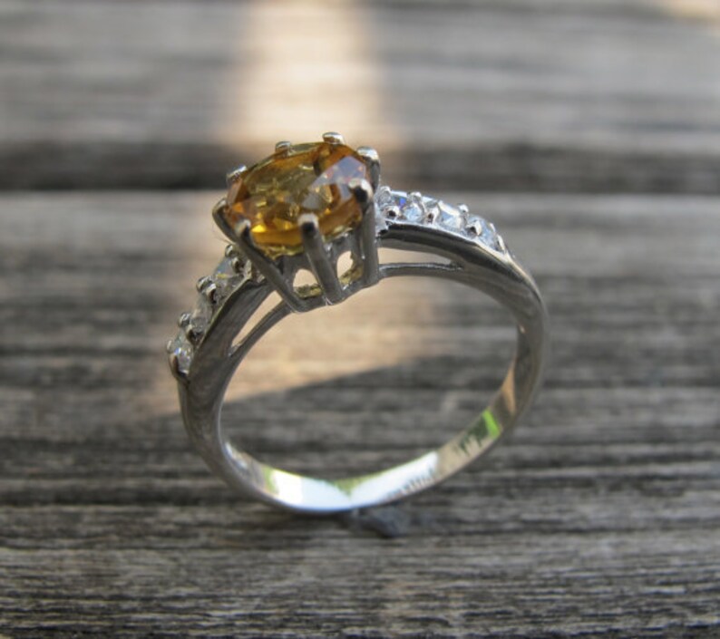 Natural Citrine Engagement 8 Prong Ring-genuine Round Silver - Etsy