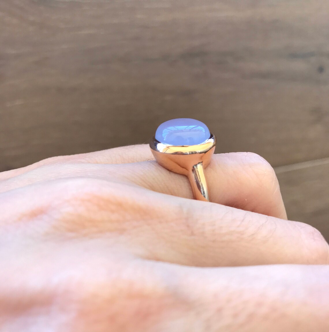 Rose Gold Boho Ring Large Round Ring Classic Blue Promise - Etsy