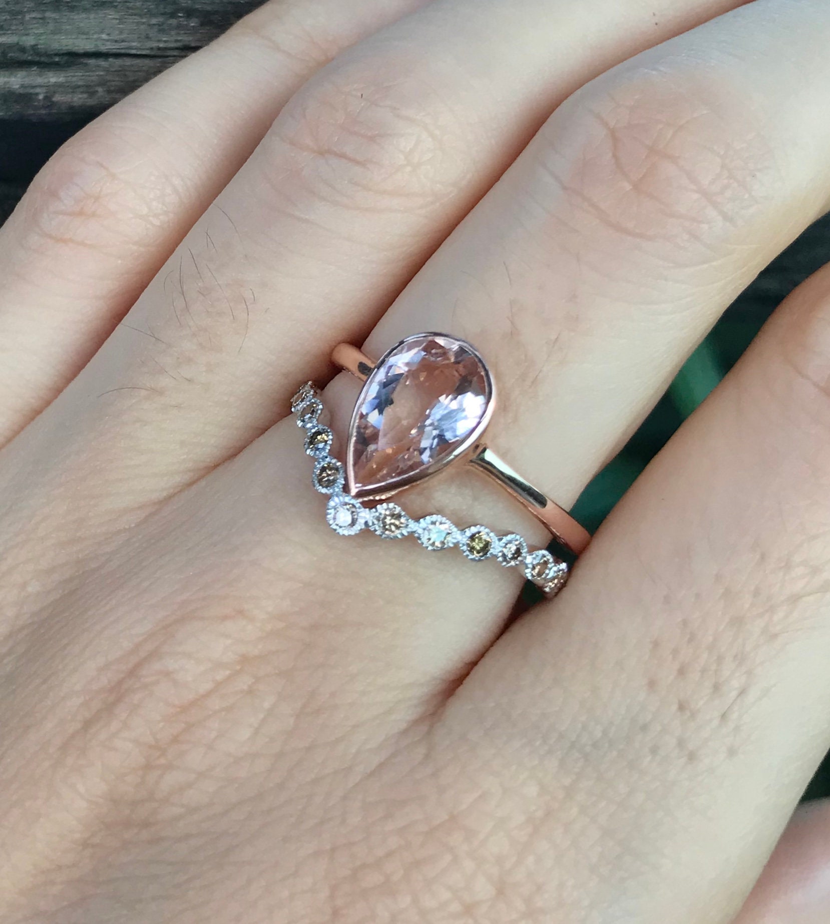 Morganite Teardrop Rose Gold Engagement Ring Morganite Promise Ring For