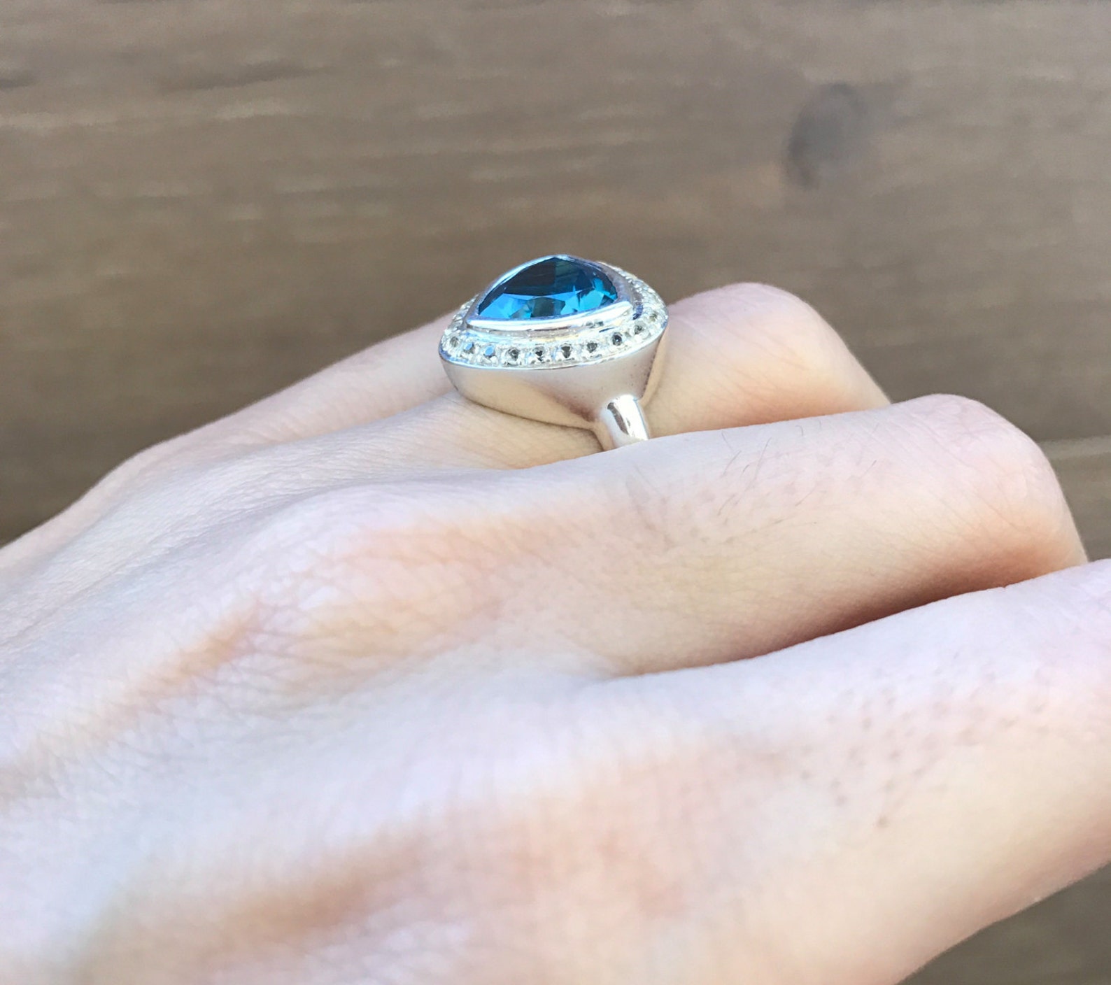 London Blue Topaz Triangle Large Ring Blue Topaz Engagement | Etsy