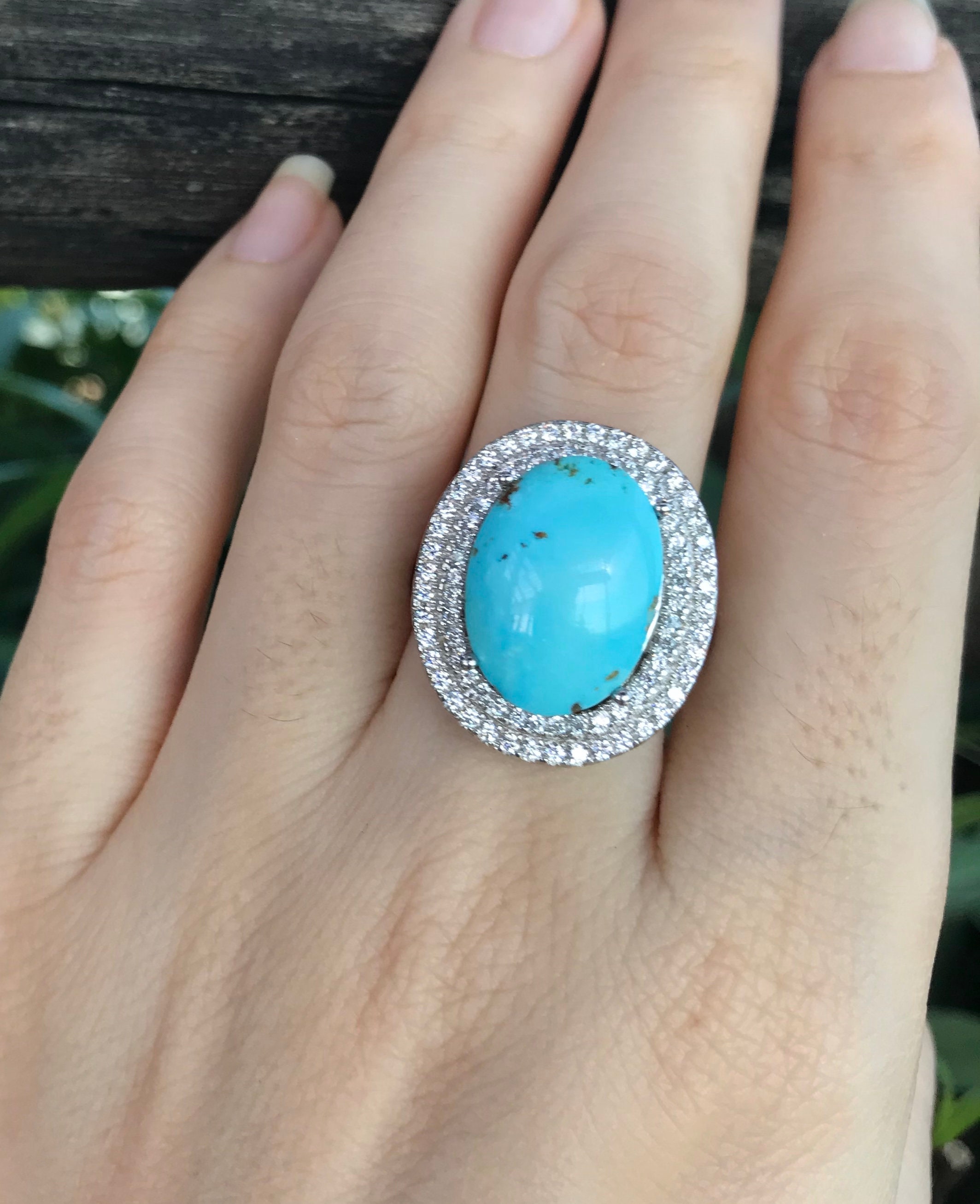 Turquoise Large Oval Halo Engagement Ring- Genuine Turquoise Promise ...