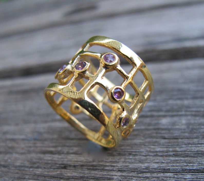 Cluster Ring Boho Pink Tourmaline Statement Geometric Ring - Etsy